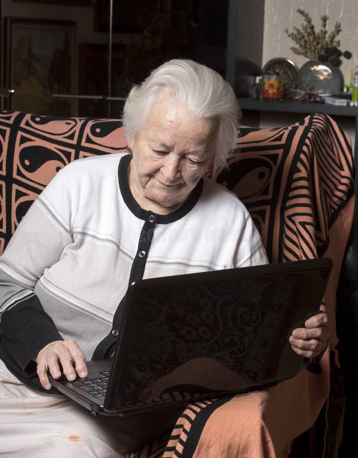 Old Woman Working on Computer Stock Image - Image of caucasian ...