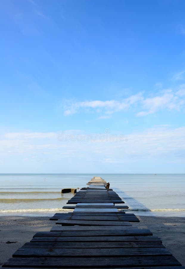 Old Wood Bridge on the Beach Stock Image - Image of thailand, wood ...