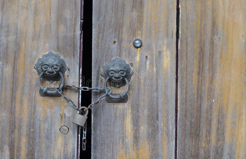 Old Wood Door Lock with Master Key. Stock Image - Image of handle ...