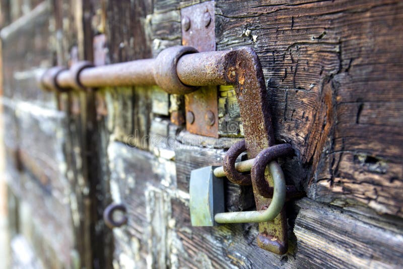 Old Wood Doors and Key Lock Stock Photo - Image of close, lock: 71628432