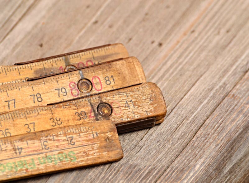 Old Wood Folding Rule on the Table Stock Image - Image of centimeter ...