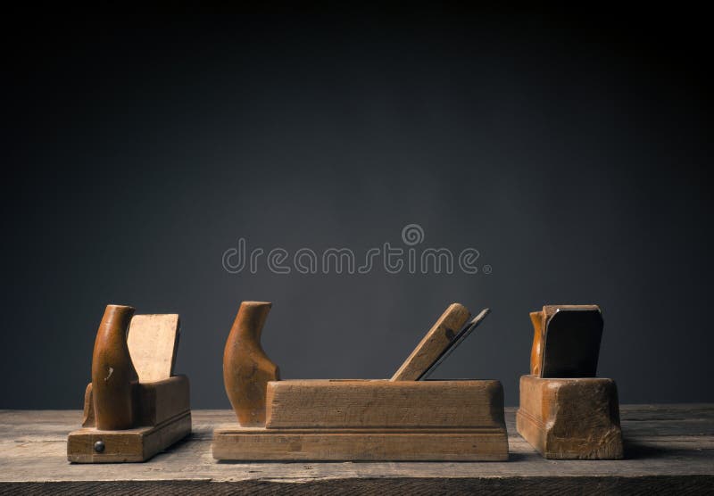 Old Wood Plane on Rustic Plank Stock Image - Image of industrial ...