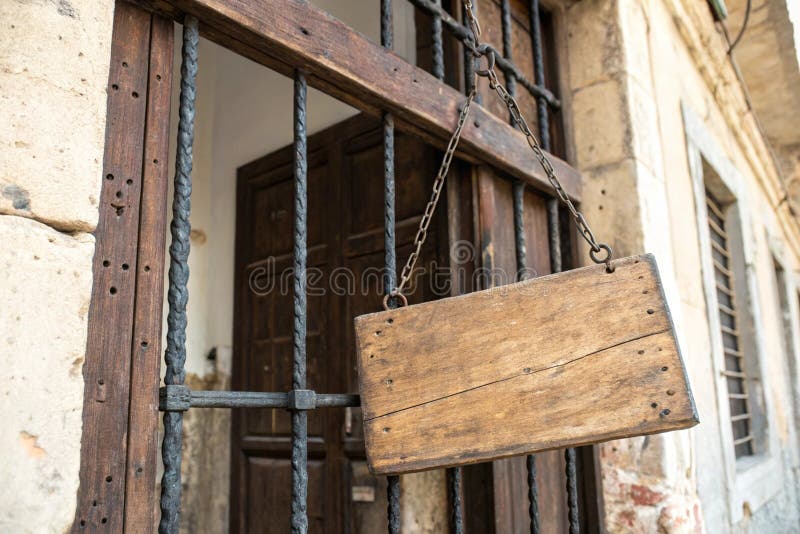 Old Wood Plate or Sign on Chain Stock Illustration - Illustration of ...