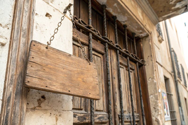 Old Wood Plate or Sign on Chain Stock Illustration - Illustration of ...