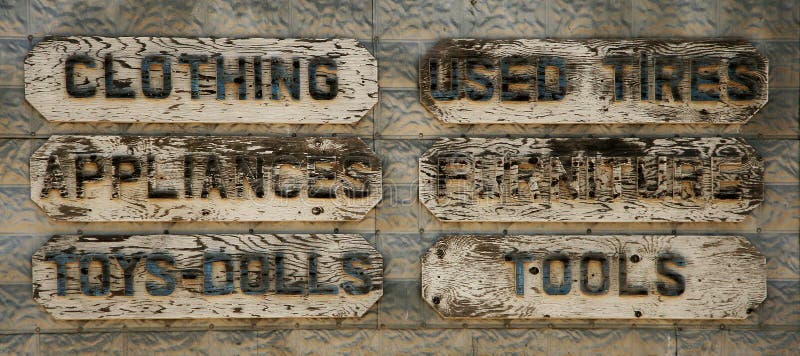 Old Wood Put Advertising Signs Stock Photo - Image of signs ...
