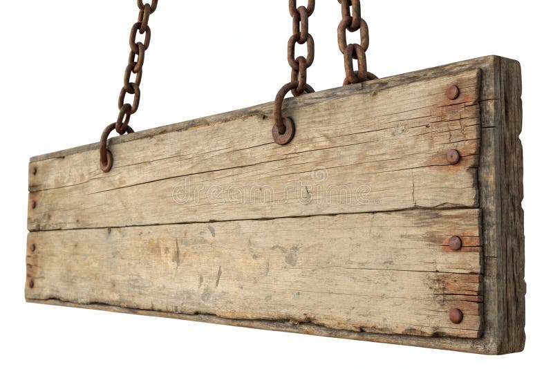 Old Wood Sign with Chains 3D Illustration Stock Illustration ...