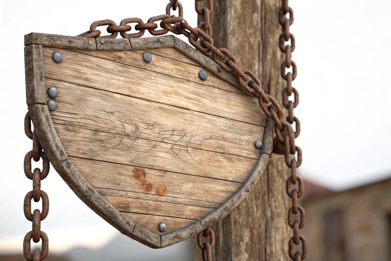Old Wood Sign with Chains 3D Illustration Stock Illustration ...