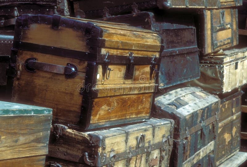 Old Wood Trunks stock photo. Image of used, lots, flea - 26793338