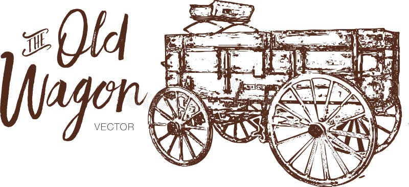 Old Wood Wagon Logo, Cart Vector Drawing Stock Vector - Illustration of ...
