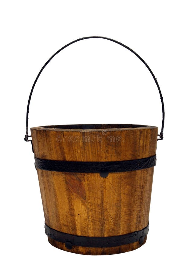 Old Wood Water Bucket with Handle Isolated Stock Photo - Image of ...