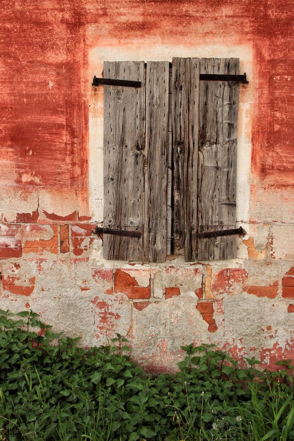 Old Wood Window on a Red Peeling Wall Stock Photo - Image of peel ...