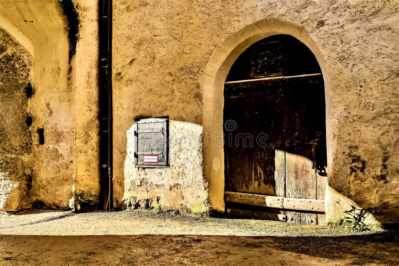 Old Wooden Arched Door of an Aged Building Stock Image - Image of ...