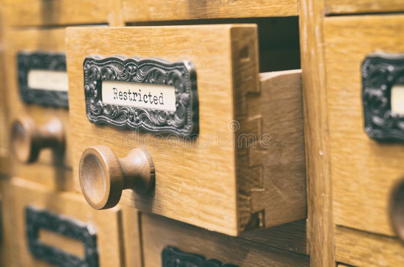 Bank of Old Wooden File Card Drawers Stock Photo - Image of close, worn ...