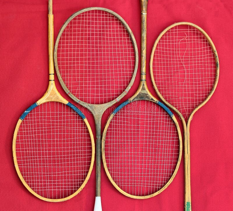 Old Wooden Badminton Rackets Red Background Stock Photos - Free ...
