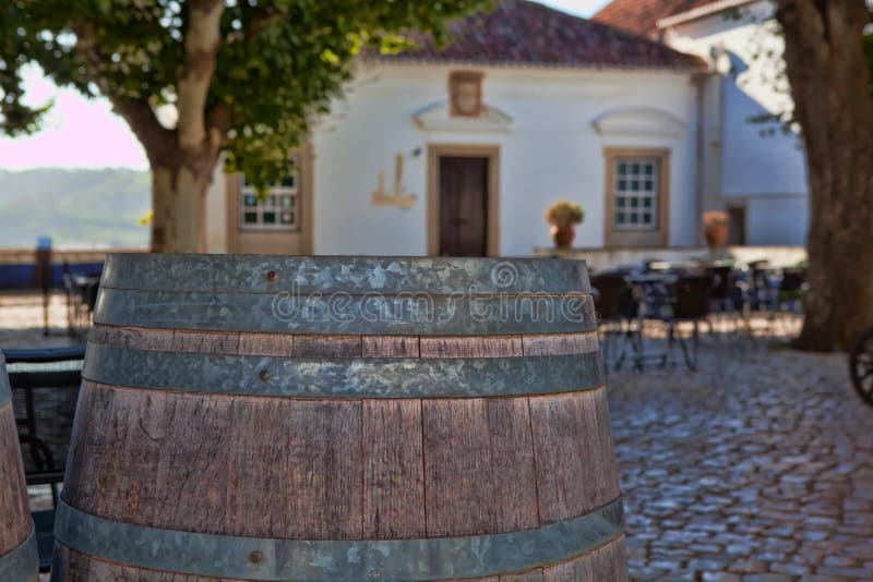 Old Wooden Barrel Standing on the Ground Stock Image - Image of stone ...