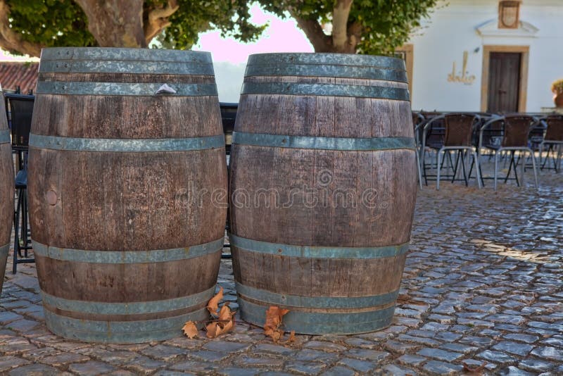 Old Wooden Barrel Standing on the Ground Stock Image - Image of steel ...