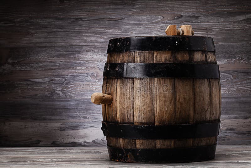 Old Wooden Barrel Standing on Table Stock Photo - Image of cellar, copy ...