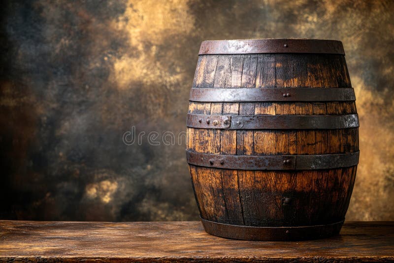 Old Wooden Barrel Standing on a Table in a Cellar with Bottles in the ...