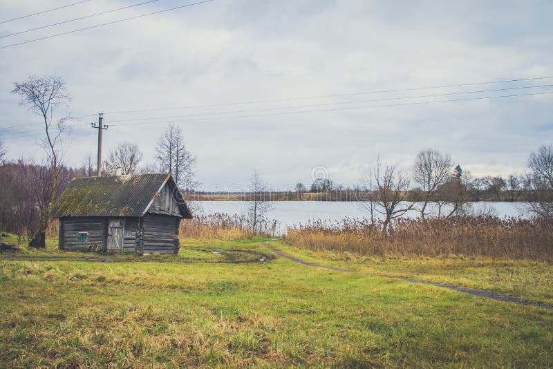 Old Wooden Bath on the Lake Shore Stock Image - Image of island ...