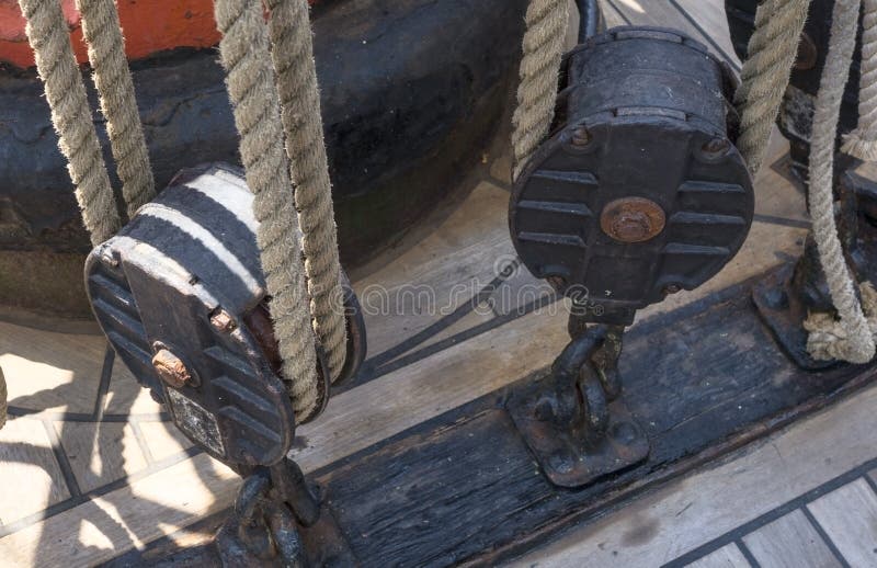 Old wooden block with rope stock image. Image of boat - 21040795