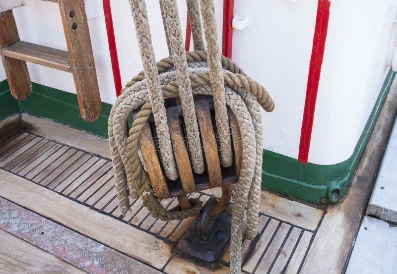 Old wooden block with rope stock image. Image of boat - 21040795