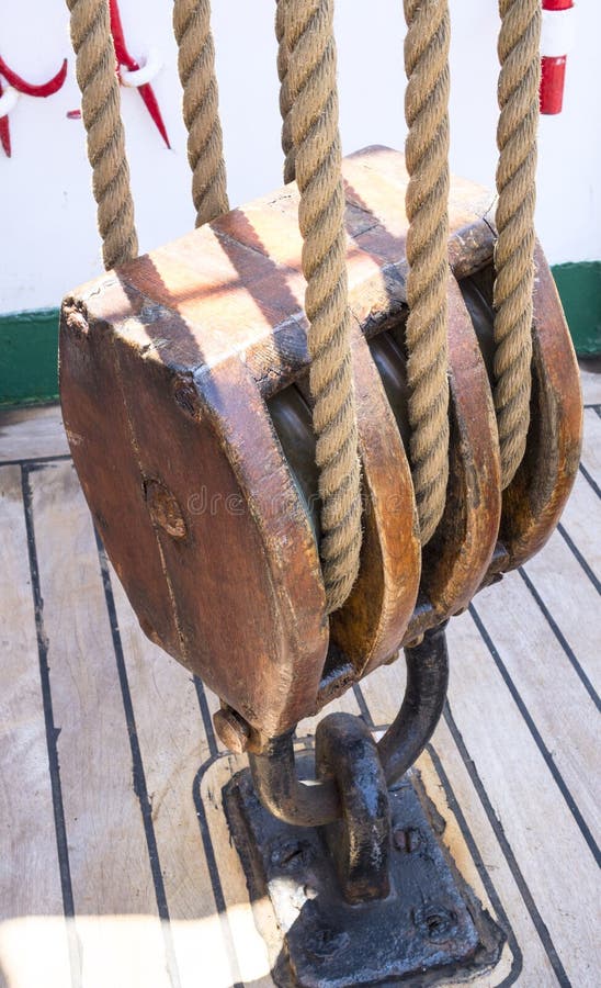 Old wooden block with rope stock image. Image of boat - 21040795
