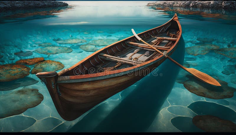 Old Wooden Boat on the Blue Sea. 3d Rendering. Computer Digital Drawing ...