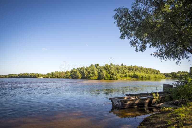 Old Wooden Boat by the River, Beautiful Scenery Stock Image - Image of ...