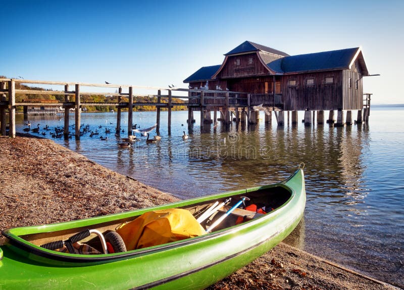 Rustic Wooden Boat Old Shack Lake Pier Stock Photos - Free & Royalty ...