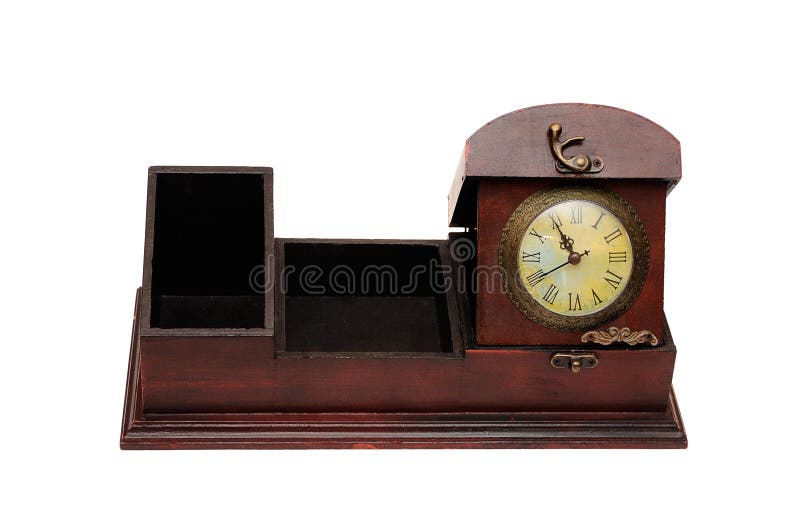 Old wooden box and clock stock photo. Image of antique - 27836852