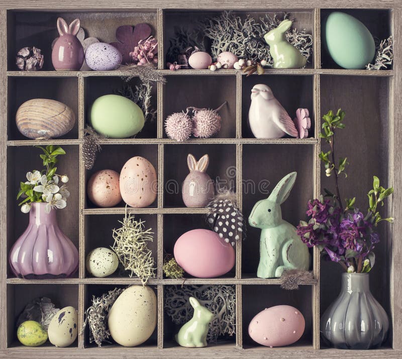 Wooden Box with Decorations for Easter Stock Photo - Image of vintage ...