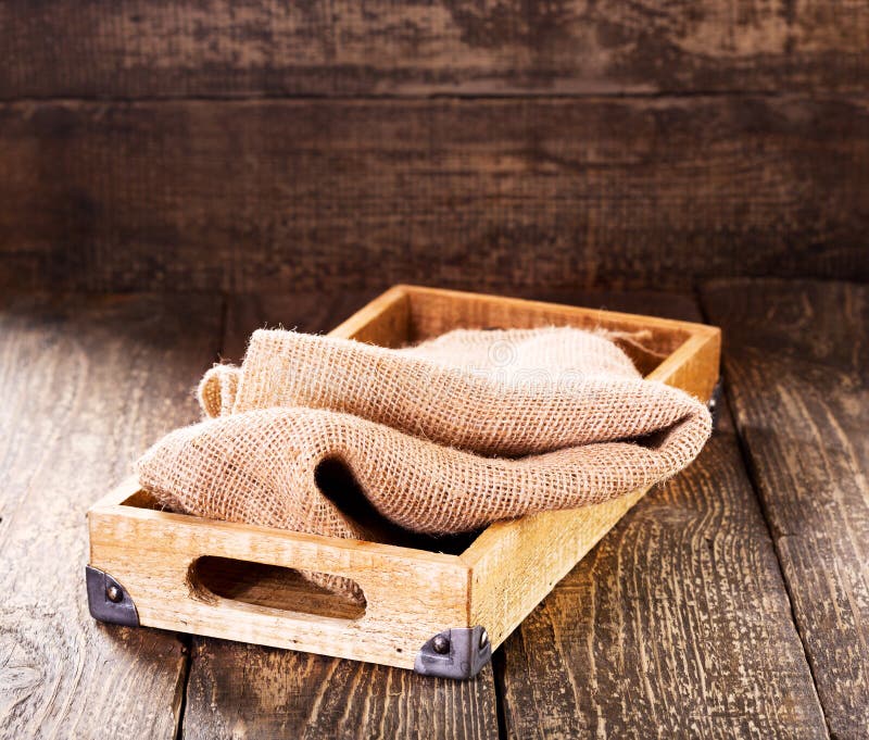 Old wooden box with sack stock photo. Image of antique - 53424642