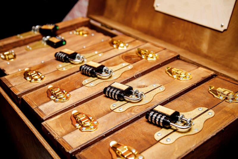 Old Wooden Boxes Closed with a Combination Lock Stock Image - Image of ...