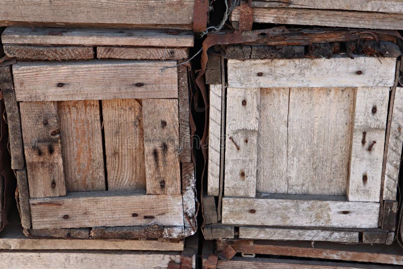 Old Wooden Boxes are Stacked in the Warehouse of Village Store Stock ...