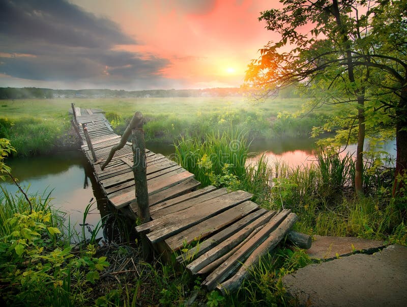 Old wooden bridge stock image. Image of landscape, reflection - 93266217