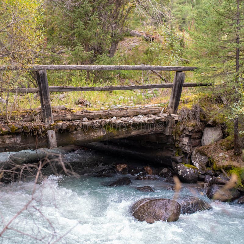 Old Wooden Bridge Over a Mountain River Stock Photo - Image of rural ...