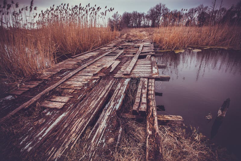 Old Wooden Bridge Over the River Stock Image - Image of walk, outdoor ...