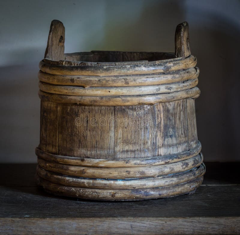 The Old Wooden Bucket in a Farmhouse Stock Photo - Image of country ...