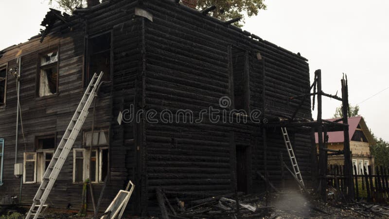 Old Wooden Building Burned Down Stock Photo - Image of abandoned, door ...