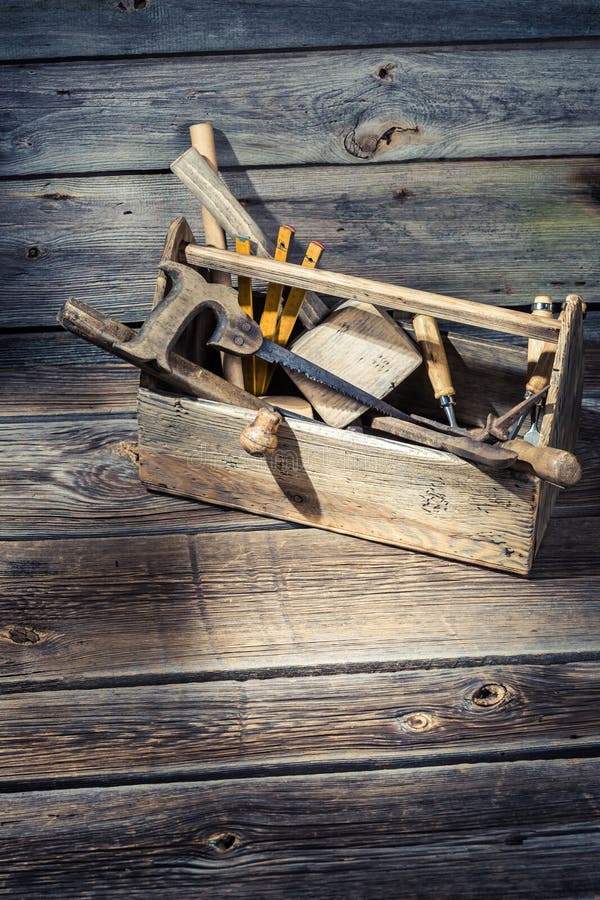 Old Wooden Carpenters Tool Box Stock Photo - Image of wooden, handle ...