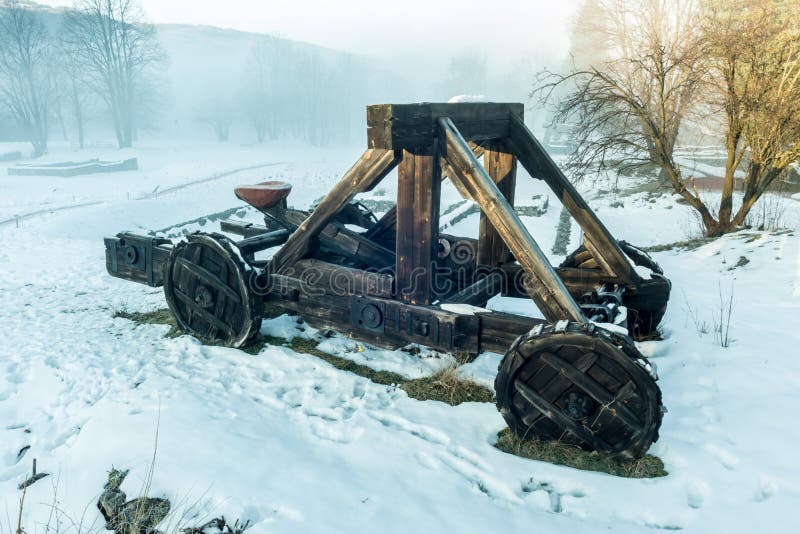 Old wooden catapult stock image. Image of wood, catapult - 66941711