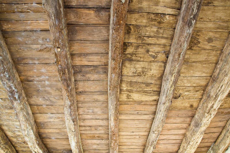 Old Wooden Ceiling with Raw Wooden Beams and Planks Stock Photo - Image ...