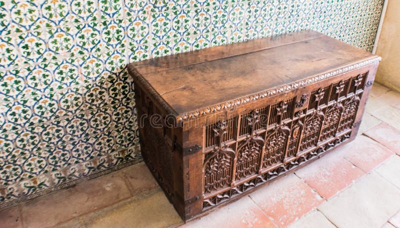 Old Wooden Chest in Castle Room Stock Image - Image of ironwork, ages ...