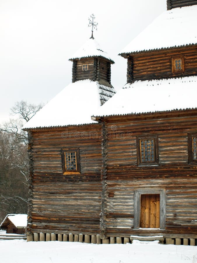 Old wooden church stock photo. Image of blue, cross, snow - 13105550