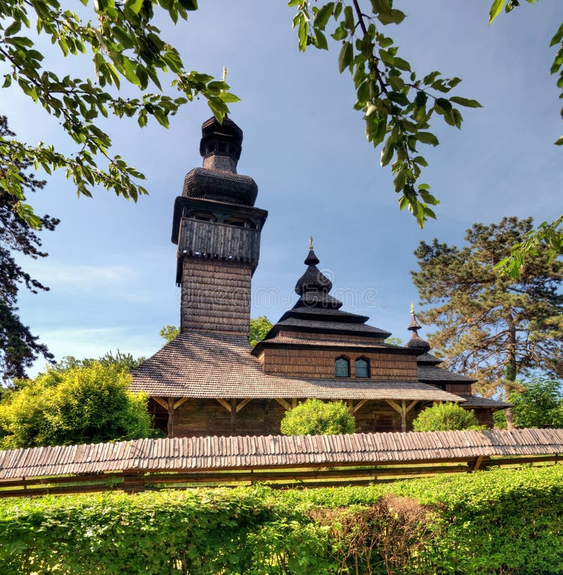 Old Wooden Church, Uzhgorod, Ukraine Stock Image - Image of spire, blue ...