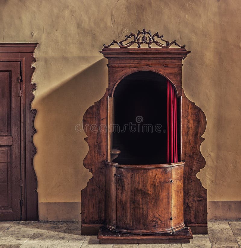 Old wooden confessional stock image. Image of catholicism - 70757783