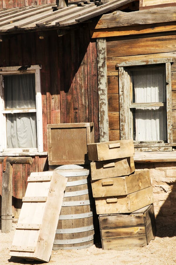 Old Wooden Crates by an Old Weathered Building Stock Image - Image of ...