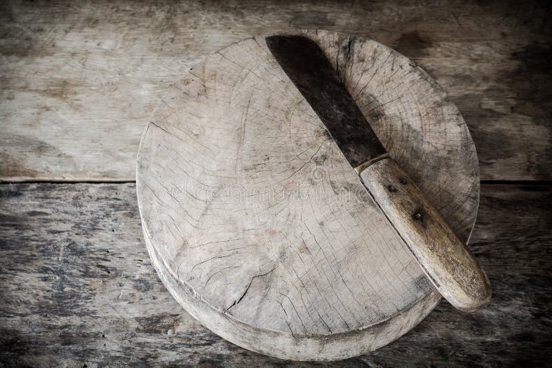 Old Wooden Cutting Board and Knife Stock Photo - Image of chopping ...