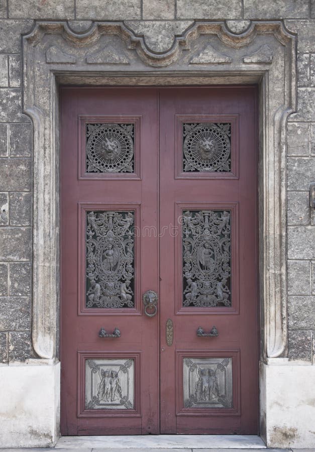 Old Wooden Door With Decorations Stock Image - Image of design, front ...