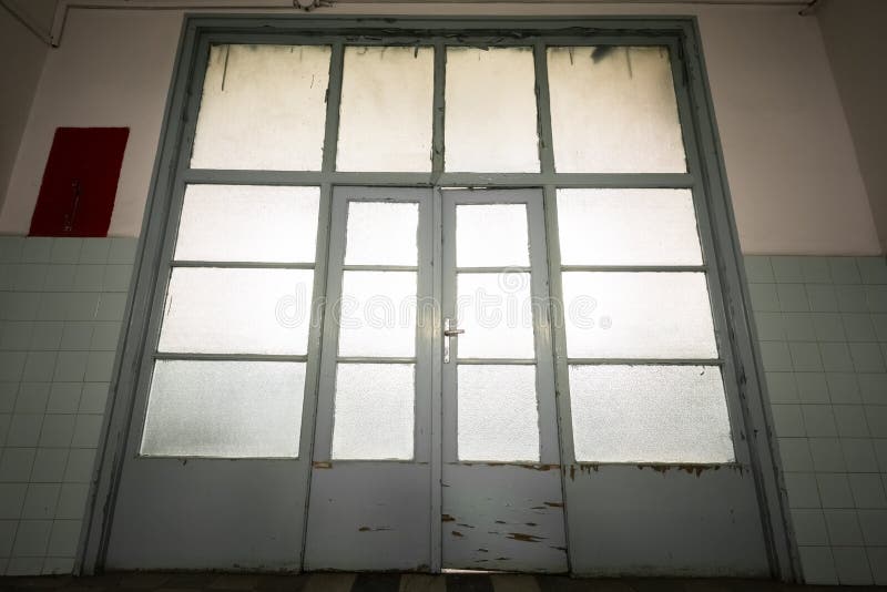 Old Wooden Door Glass, Back Light Stock Photo - Image of construction ...